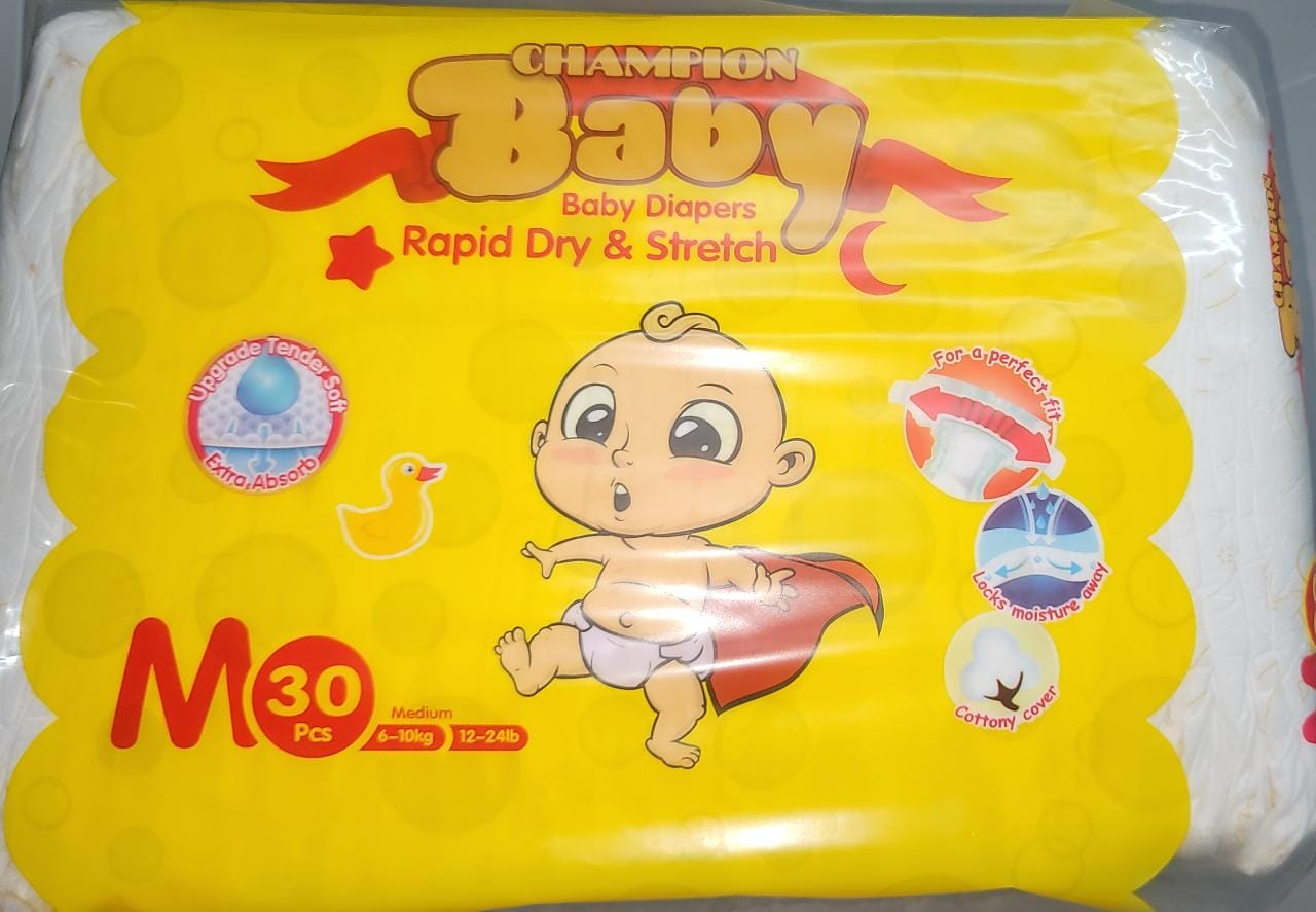 CHAMPION BABY DIAPERS (MEDIUM, 30 UNITS) – Fedlin Limited