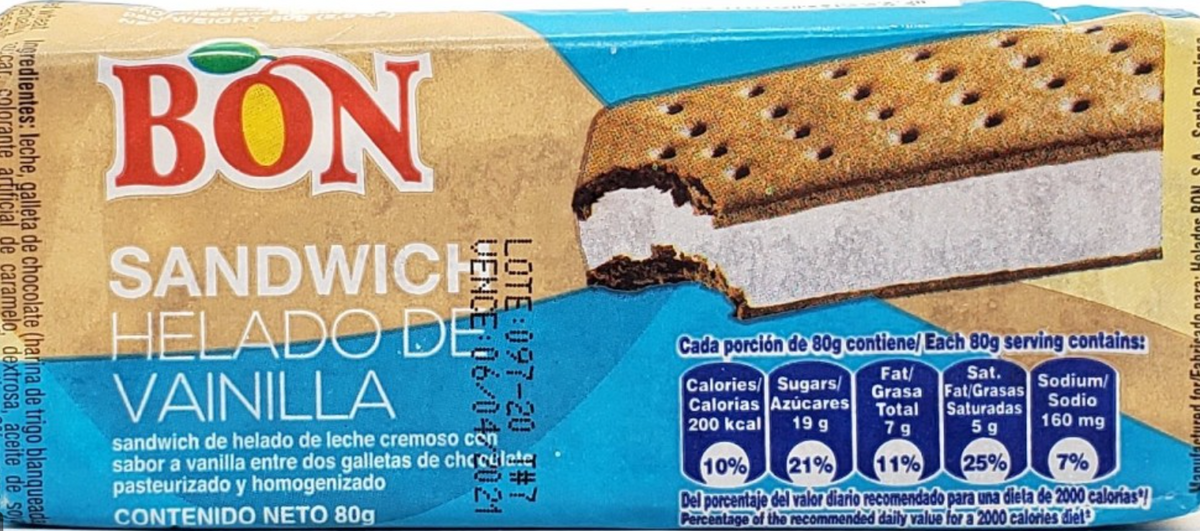 BON ICE CREAM SANDWICH (VANILLA, 80 G / 104 ML) – Fedlin Limited